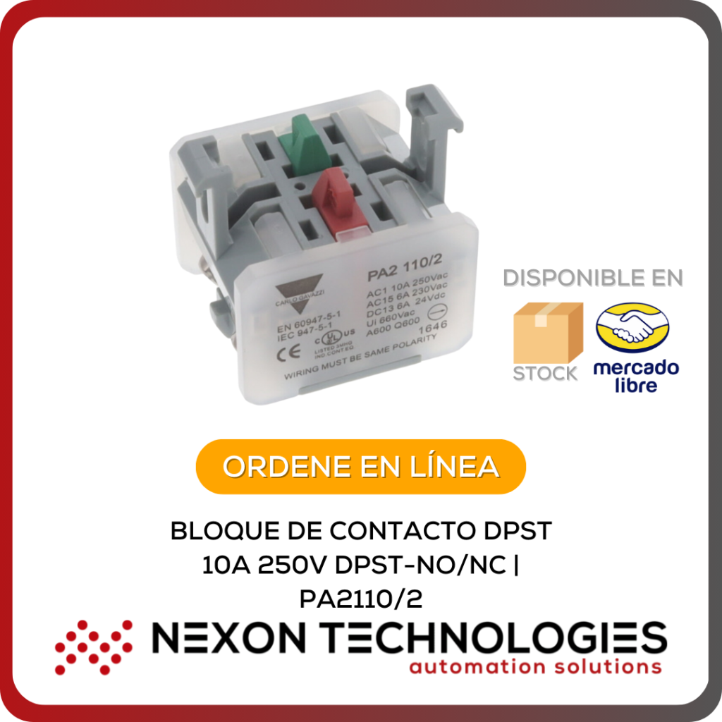 BLOQUE DE CONTACTO DPST 10A 250V DPST-NO/NC | PA2110/2 – Nexon Technologies